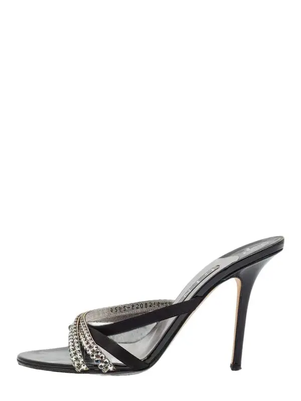 GINA Crystal Embellished Satin Stiletto Sandals - Black
