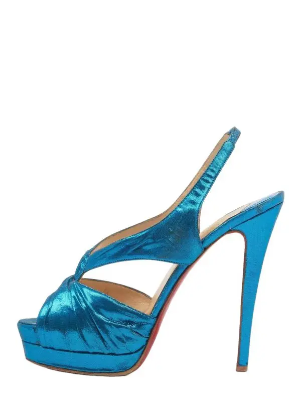 CHRISTIAN LOUBOUTIN Fortuna Metallic Ruched Slingback Platform High Stiletto Sandals - Blue