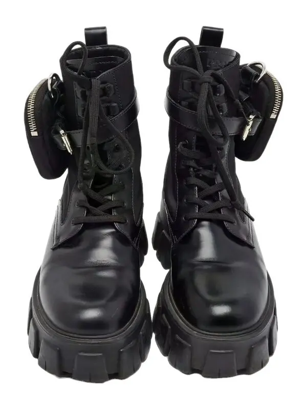 Prada Monolith Combat Boots With Detachable Pouch - Black