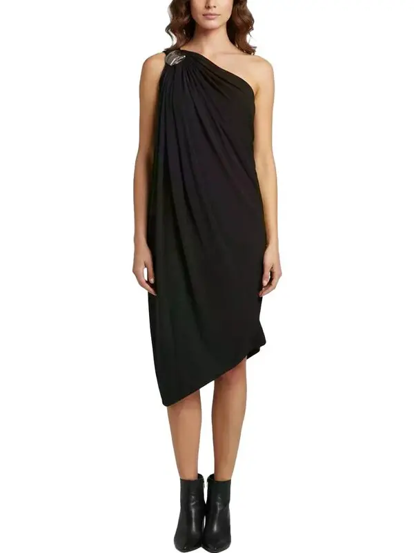 CHATS BY C.DAM Eileen Asymmetric Draped Midi Dress - Black