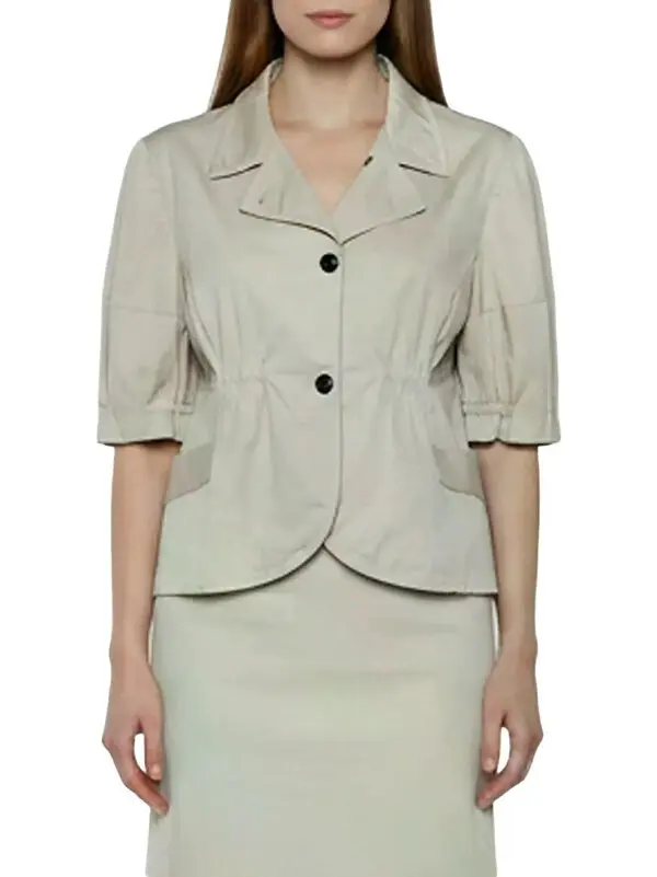 Miu Miu Beige Cotton Button-front Short Sleeve Jacket - Neutrals