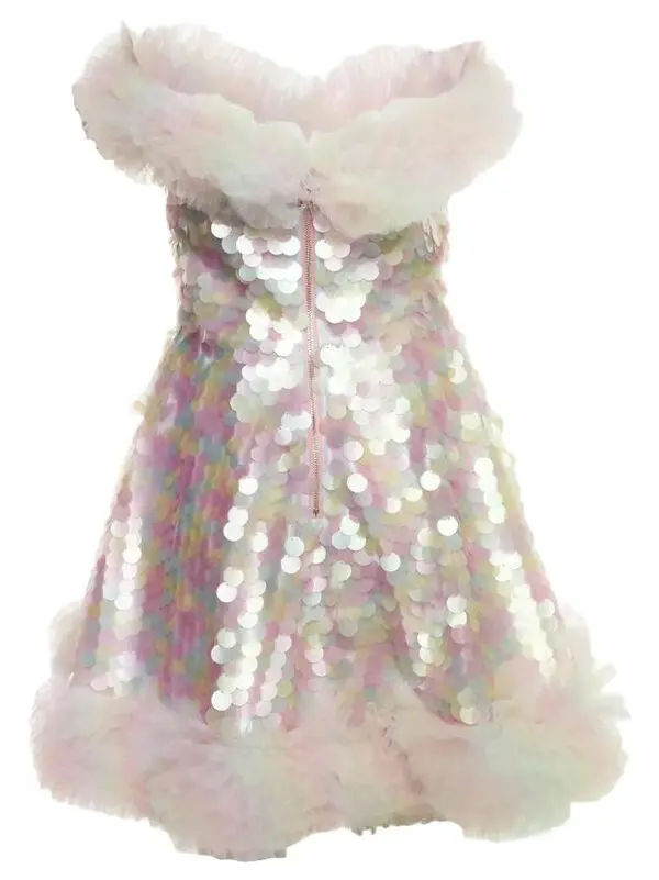 424 Sequinned Ruffle Mini Dress - Pink