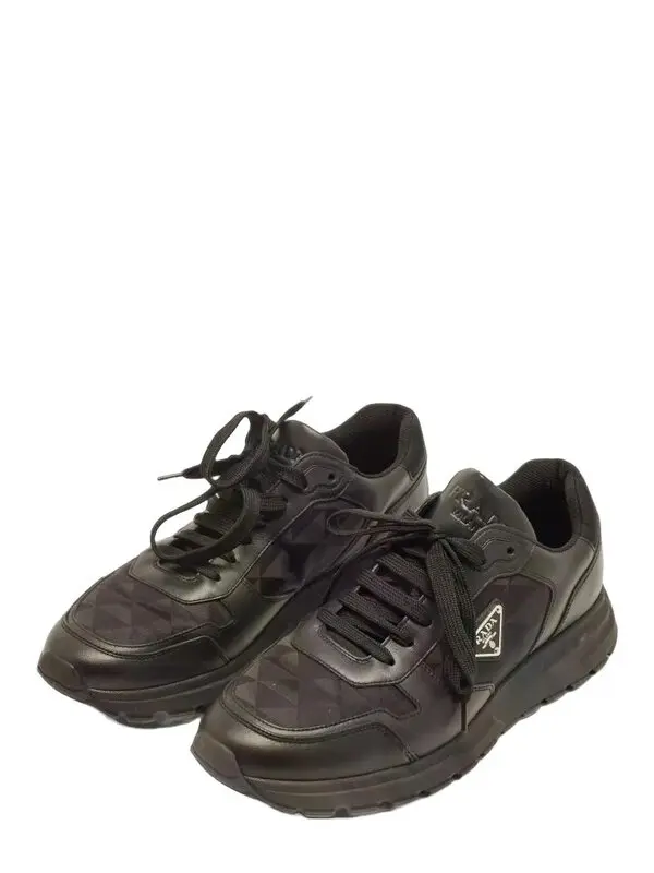 Prada Geometric Paneled Lace-up Sneakers - Black