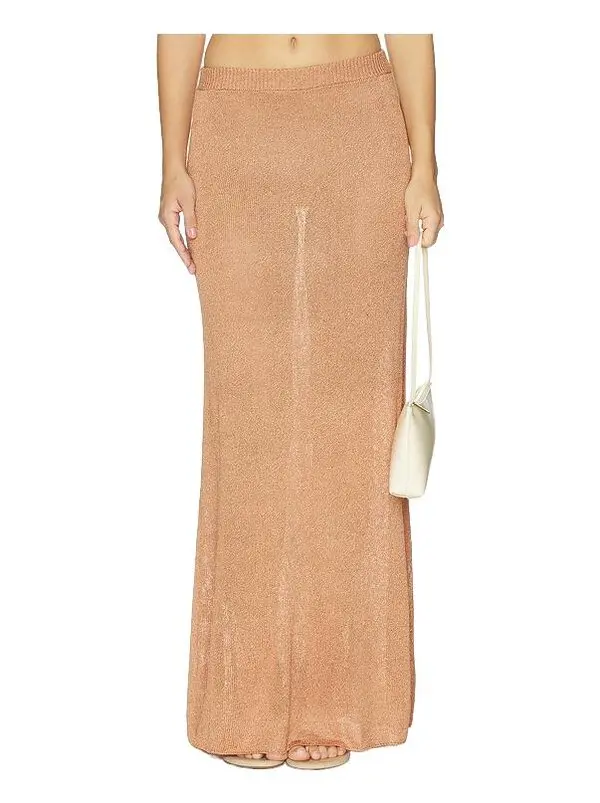 L'academie Sivan Knit Maxi Skirt In Metallic - Copper