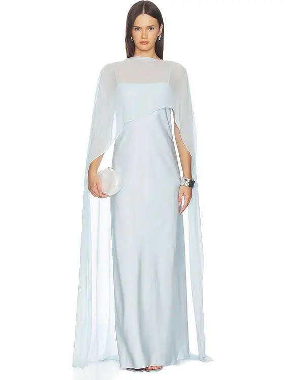 L'academie Evolet Gown With Detachable Chiffon Cape - Ice Blue