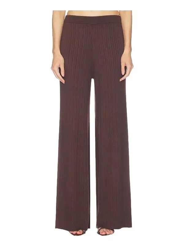 L'academie Rib Knit Wide Leg Pants - Chocolate