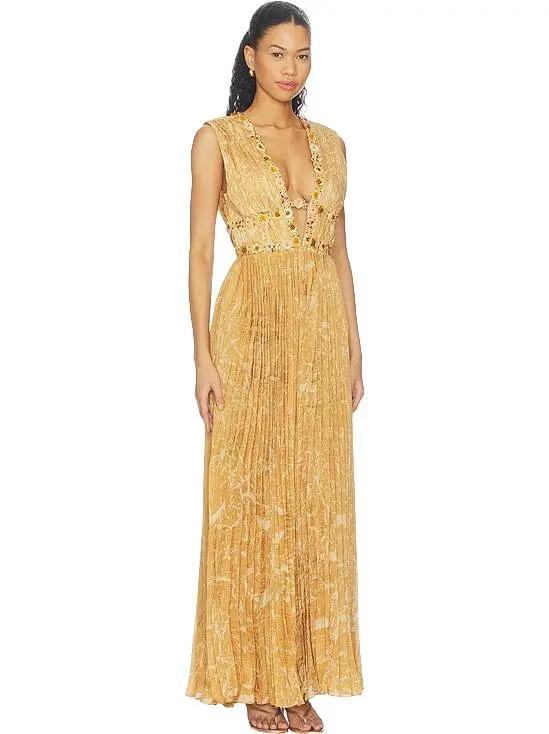 LA FUORI Honeydew Draped Gown - Printed