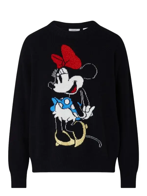 Liu Jo Wool Jacquard Sweater With Mickey Mouse Motif - Black