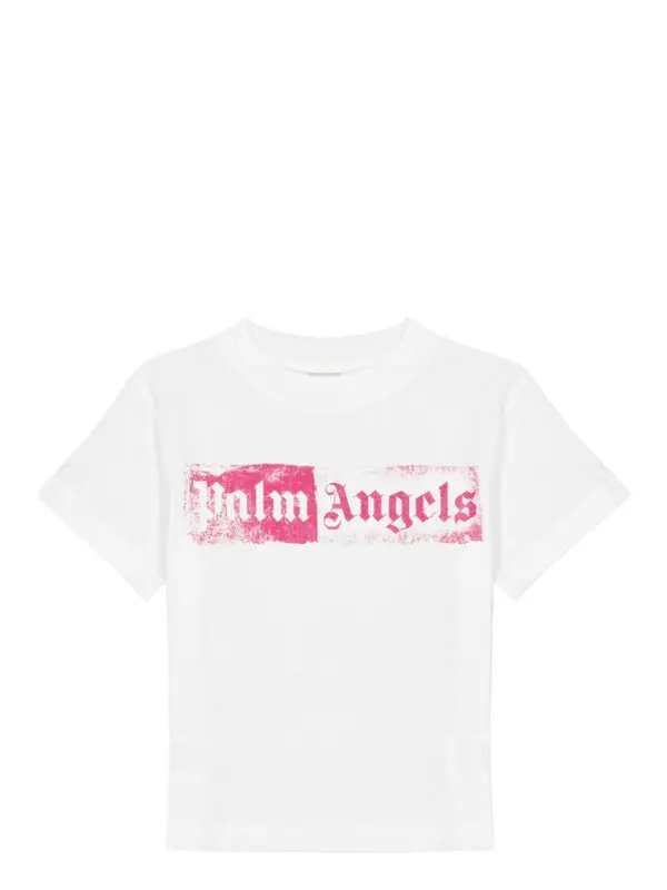 Palm Angels Cropped Cotton Tee With Distressed Logo - No