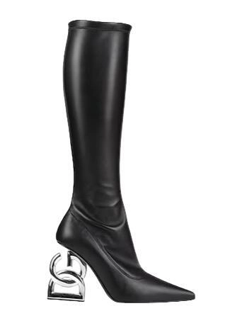 Dolce & Gabbana Knee High Sculptural Heel Pointed Toe Boots - Black