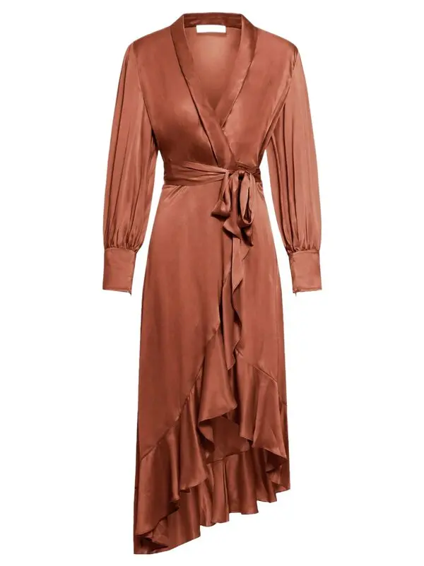Zimmermann Long-sleeved Dress With Side Ties - Brown