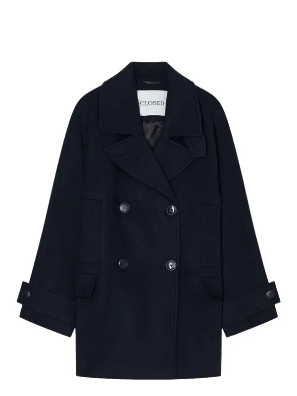 Closed Double-breasted Notch Lapel Jacket - Blue