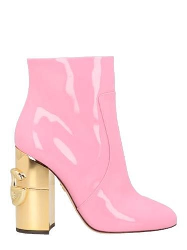Dolce & Gabbana Pointed Toe Block Heel Ankle Boots With Metallic Heel - Pink