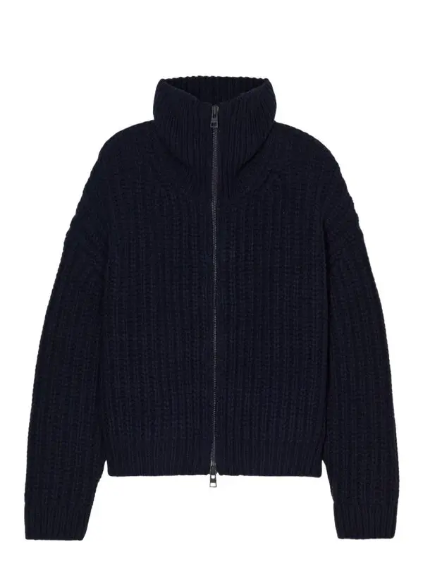 Closed High-neck Chunky Knit Zip-up Cardigan - Blue