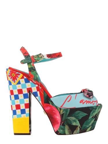 Dolce & Gabbana Floral Jacquard Woven Block Heel Sandals - Black