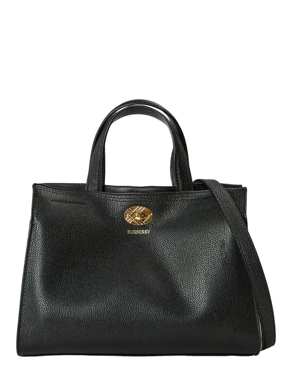 Burberry Grained Leather Tote With Gold Tone Turnlock And Check Lining - Black