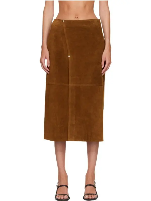 Studio Nicholson Asymmetric Suede Midi Skirt - Tan