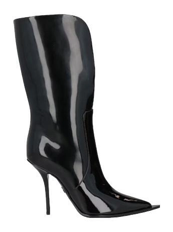 Dolce & Gabbana Patent Leather Pointed Toe High Heel Ankle Boots - Black