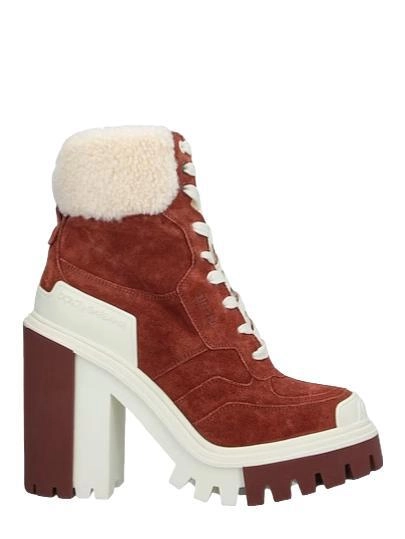Dolce & Gabbana Lace-up Block Heel Ankle Boots - Red