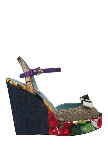 Dolce & Gabbana Spliced Floral Block Heel Sandals - Black
