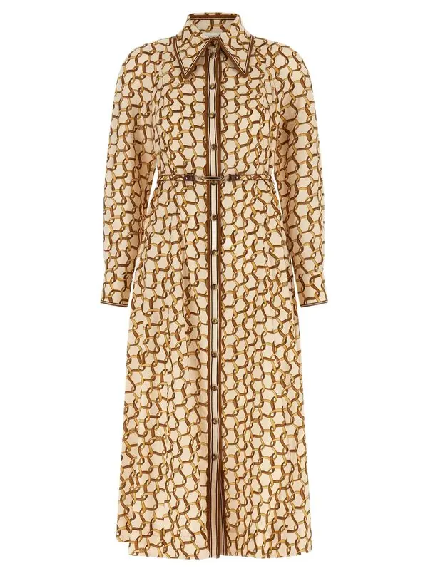 Zimmermann Chain Print Belted Midi Dress - Beige