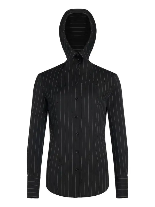 JEAN PAUL GAULTIER Long Sleeve Pinstripe Shirt With Hood - Black