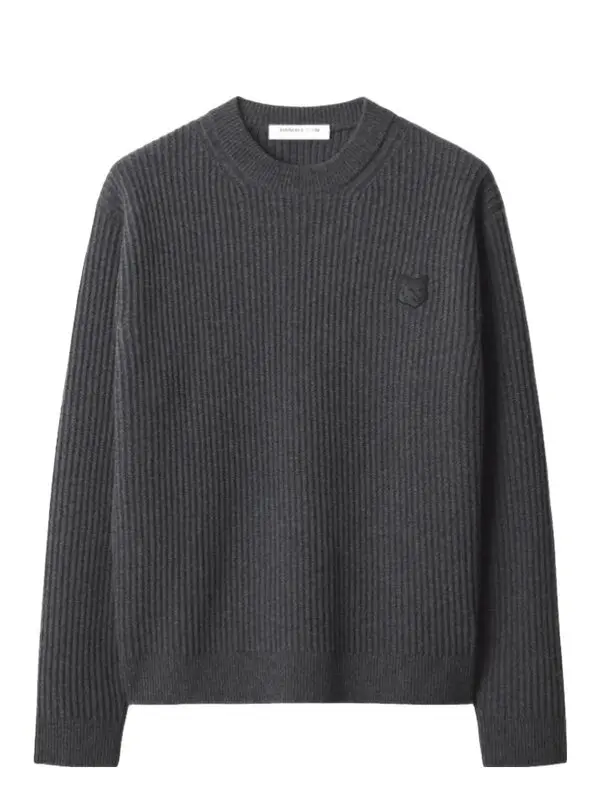 Maison Kitsuné Fox Head Ribbed Wool Jumper - Anthracite