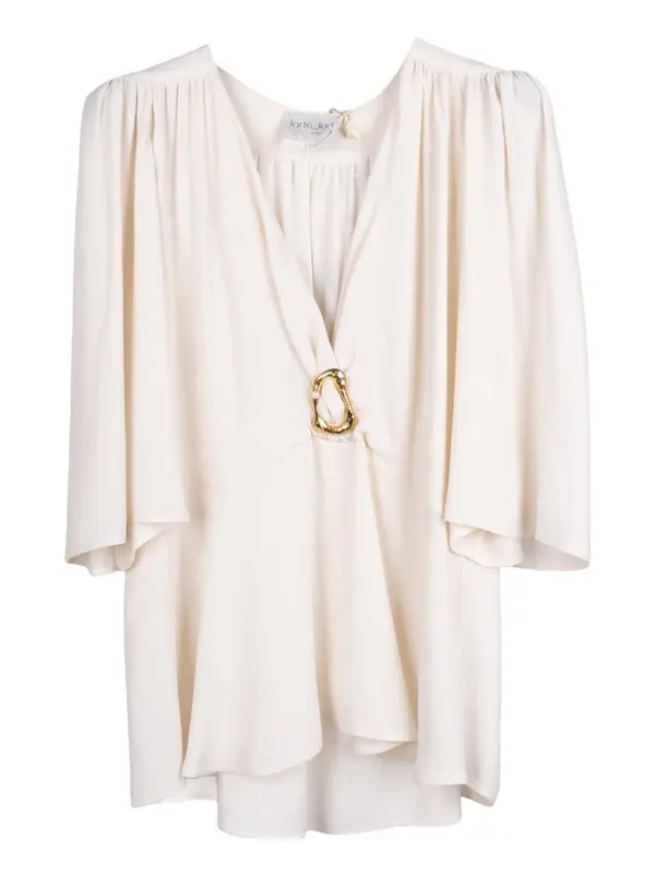 FORTE_FORTE Hammered Ring Draped V-neck Top - Ivory