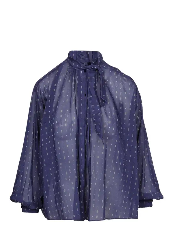 FORTE_FORTE Bohemian Style Long Sleeve Shirt With Detachable Tie - Blue