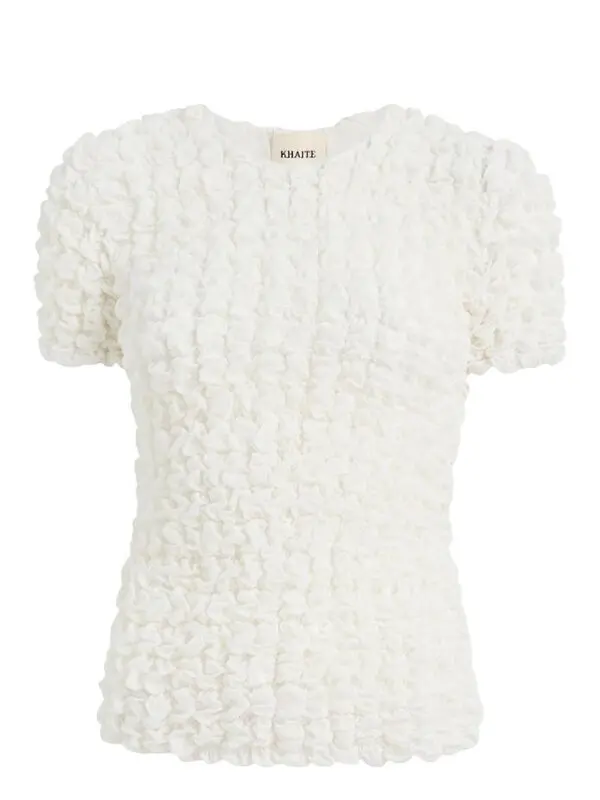 Khaite Polly Ruched Silk Chiffon Crewneck Top - Chalk