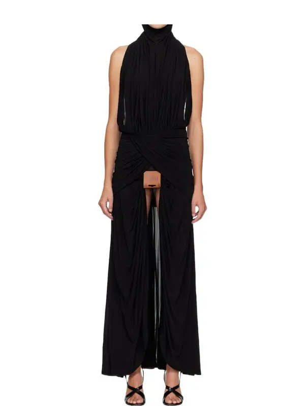 JEAN PAUL GAULTIER Draped Logo-patch Maxi Dress - Black