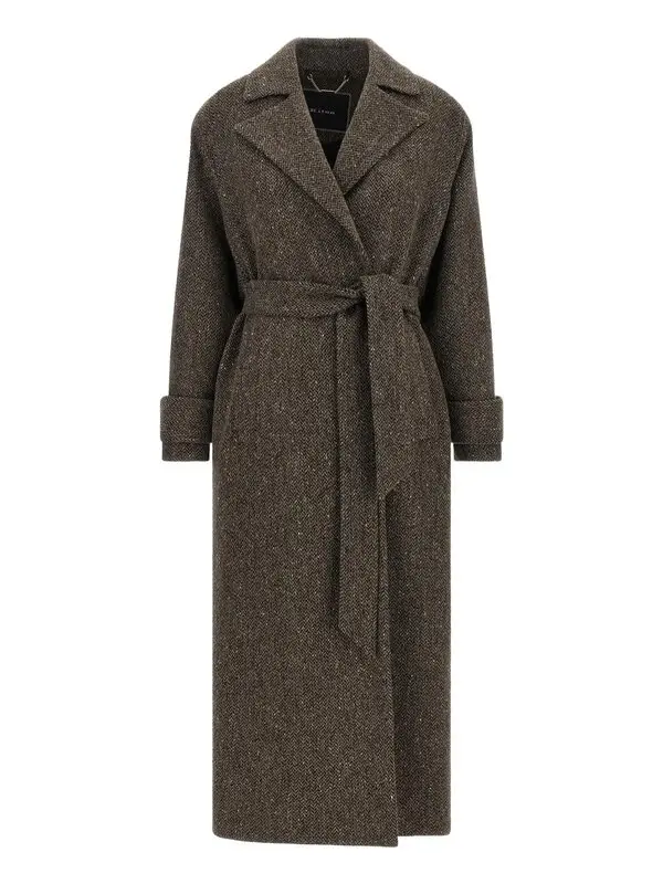 Kiton Belted Chevron Coat - Brown