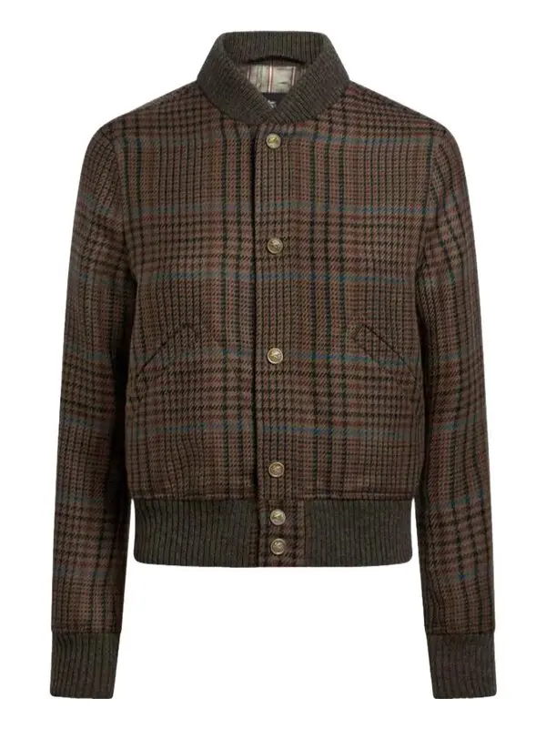 Etro Wool Bomber Jacket With Peacock Embroidery And Prince Of Wales Motif - Green