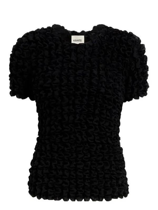 Khaite Polly Ruched Silk Chiffon Top - Black