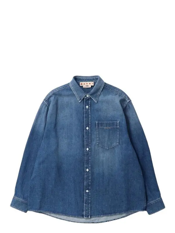 Marni Logo Embroidered Denim Shirt Jacket - Blue