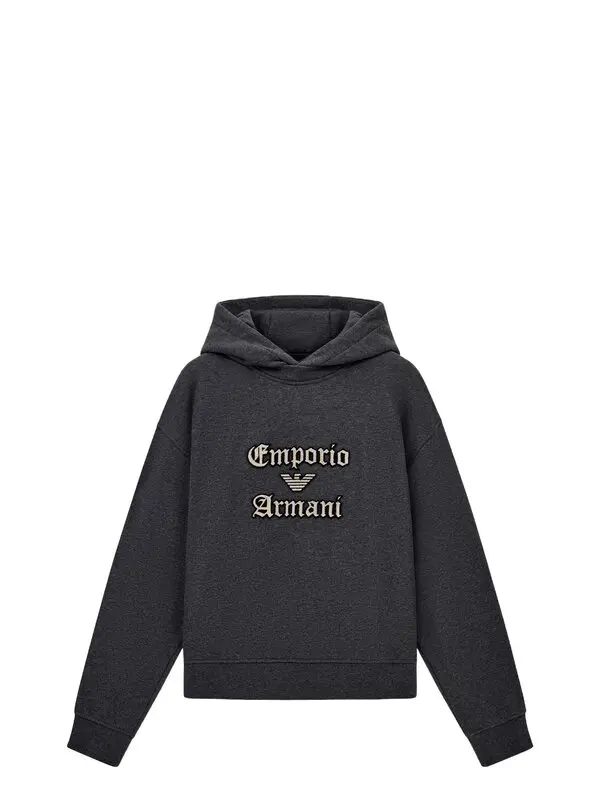 Emporio Armani French Terry Hoodie With Soft Touch Logo Embroidery - Grey