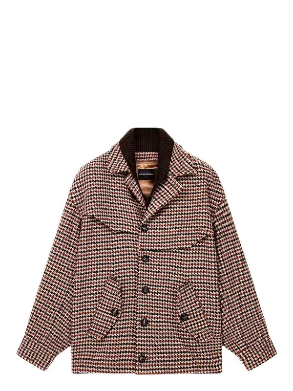 Emporio Armani Houndstooth Virgin Wool Caban Coat - Patterned