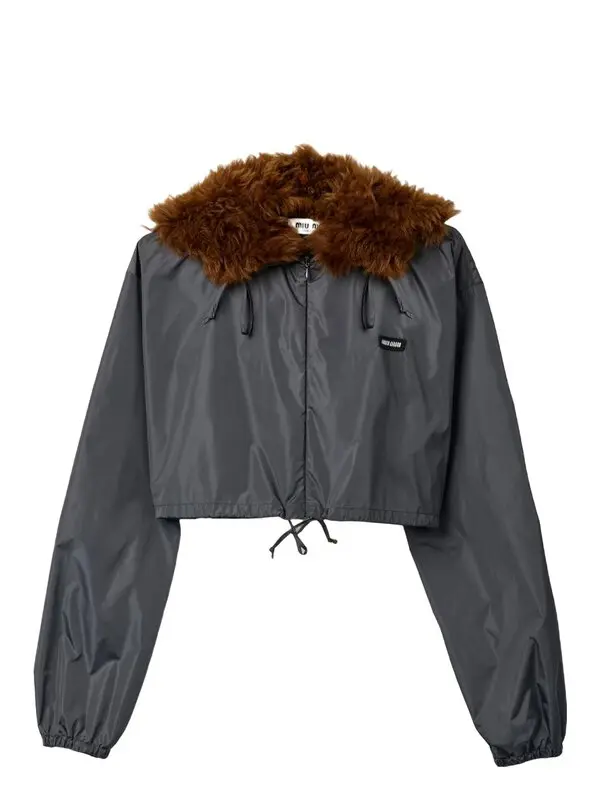 Miu Miu Technical Fabric And Shearling Windbreaker - Hematite