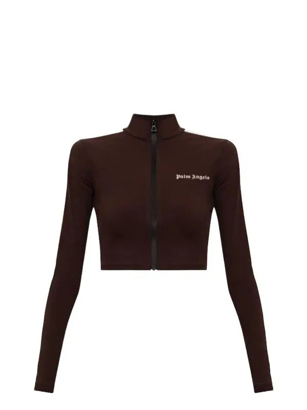 Palm Angels Cropped Zip-up Sweatshirt - Brown