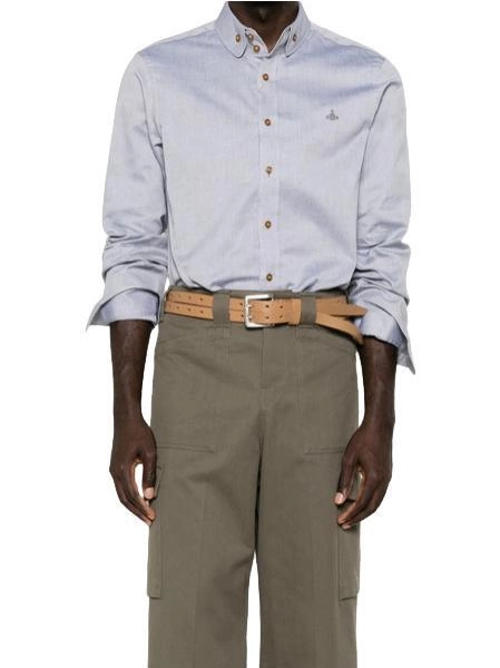 VIVIENNE WESTWOOD Orb-embroidered Button-down Shirt - Light Blue