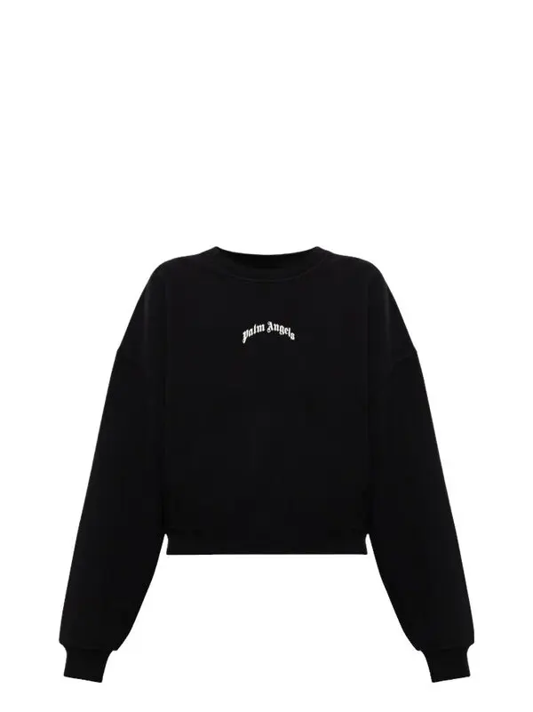 Palm Angels Long Sleeve Crewneck Sweatshirt With Logo - Black
