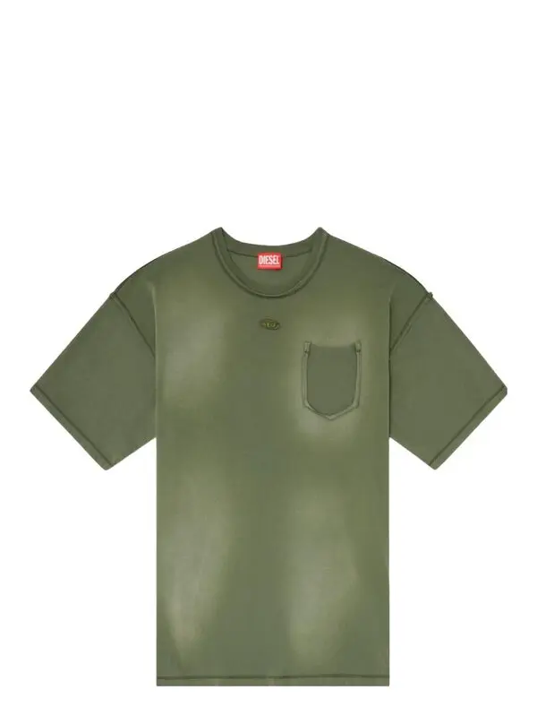 DIESEL® Faded T-shirt With Ripped Pocket Detail - Green