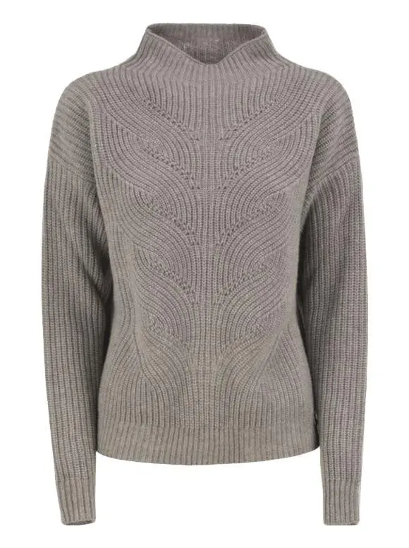 Herno Textured Mock Neck Wool Pullover - Grey