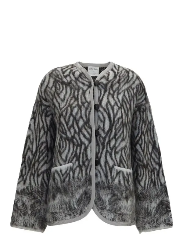 FORTE_FORTE Brushed Knit Cardigan With Abstract Pattern - Grey