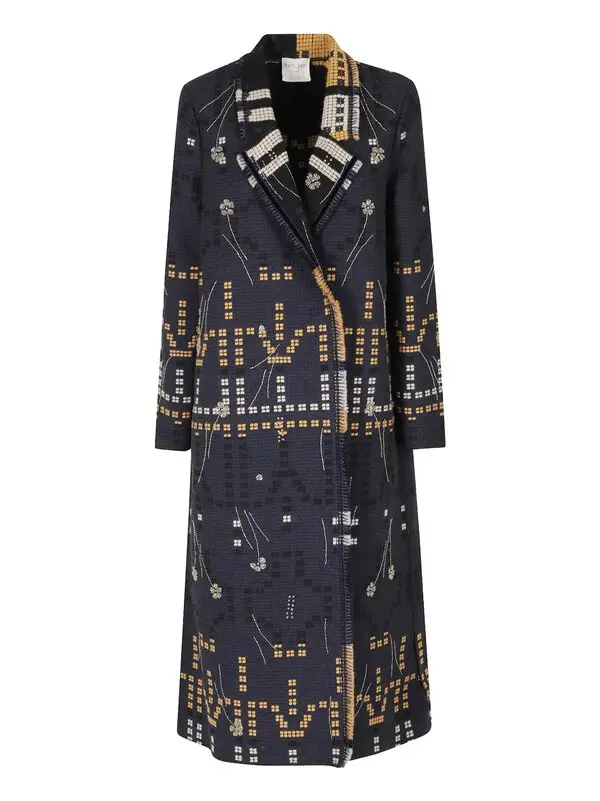 FORTE_FORTE Geometric Pattern Embroidered Jacket With Fringe Trim - Black