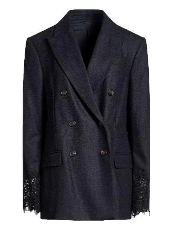 Brunello Cucinelli Wool Double-breasted Blazer With Lace Detail - Black
