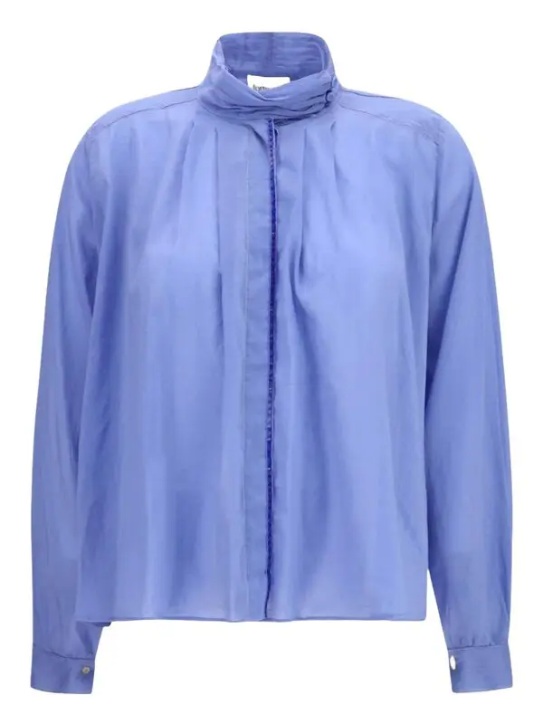 FORTE_FORTE Pleated High-neck Blouse With Button Front - Blue