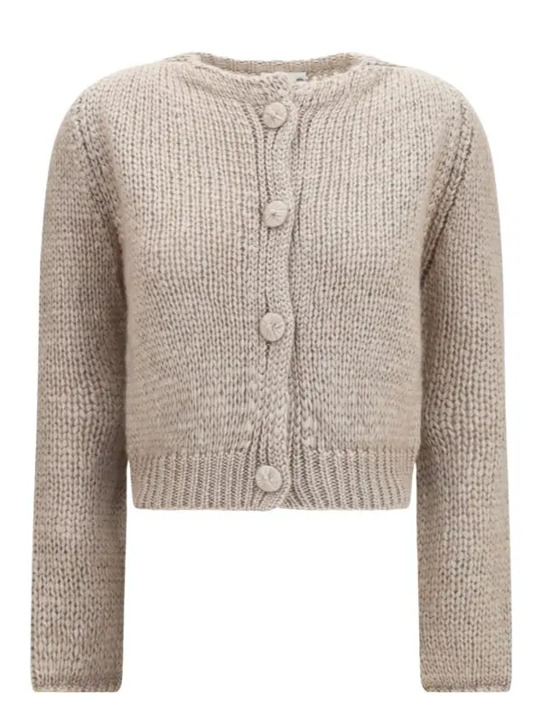 FORTE_FORTE Chunky Knit Round Neck Cardigan - Beige