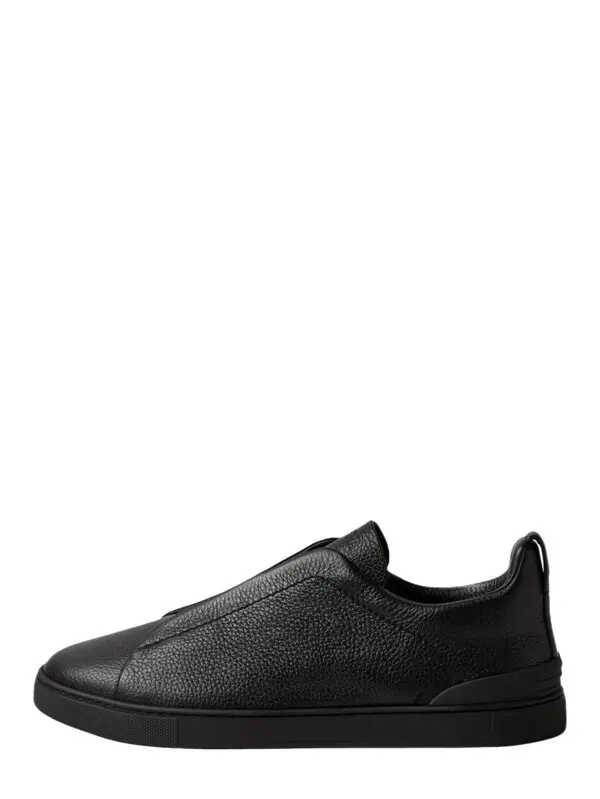 Zegna Leather Triple Stitch Sneakers - Black