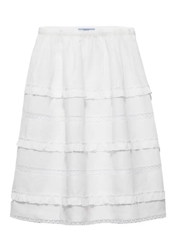 Prada Embroidered Linen Skirt - White